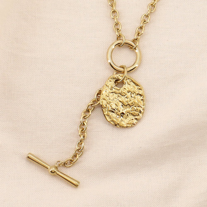 Collier acier inoxydable drop pièce martelée bâtonnet 0124031